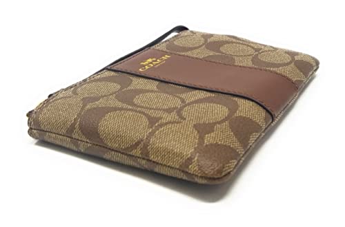 COACH Women's Corner Zip Wristlet In Signature Canvas (Khaki Saddle2)