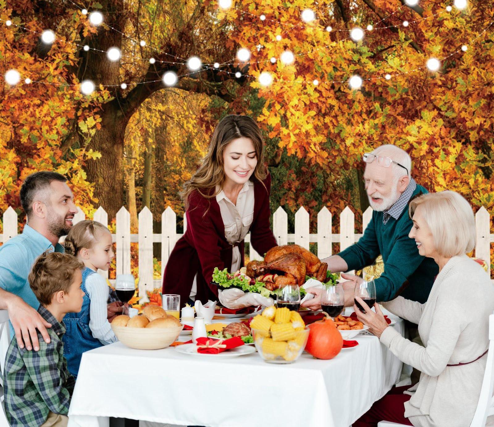 LFEEY Autumn Forest Thanksgiving Day Photography Backdrop, 10x8ft Rustic Fall Barn Pumpkin Thanksgiving Party Farm Harvest Event Backdrop, Kids Adults Photoshoot Photo Booth Studio Prop