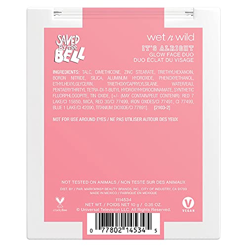 Wet n Wild Saved By The Bell Highlighter + Illuminator Glow Face Duo, Highlighter Makeup Powder, Illumniator Makeup Powder, Cruelty-Free Makeup, It's Alright (1114534)