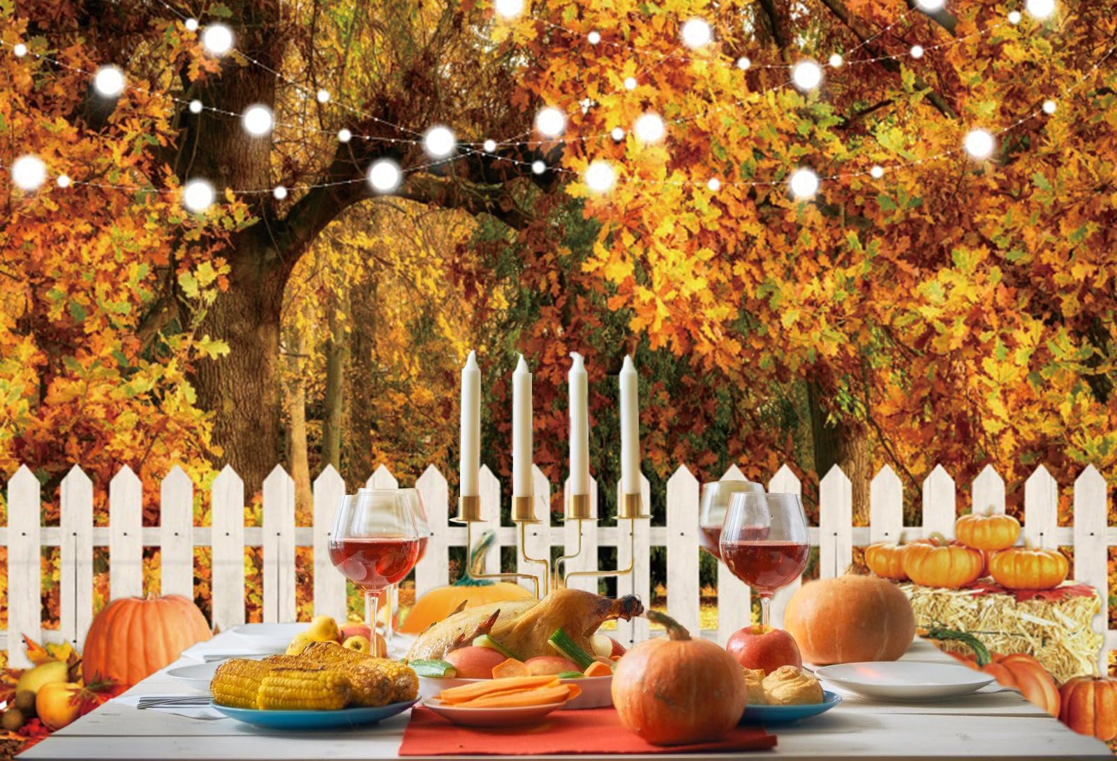 LFEEY Autumn Forest Thanksgiving Day Photography Backdrop, 10x8ft Rustic Fall Barn Pumpkin Thanksgiving Party Farm Harvest Event Backdrop, Kids Adults Photoshoot Photo Booth Studio Prop