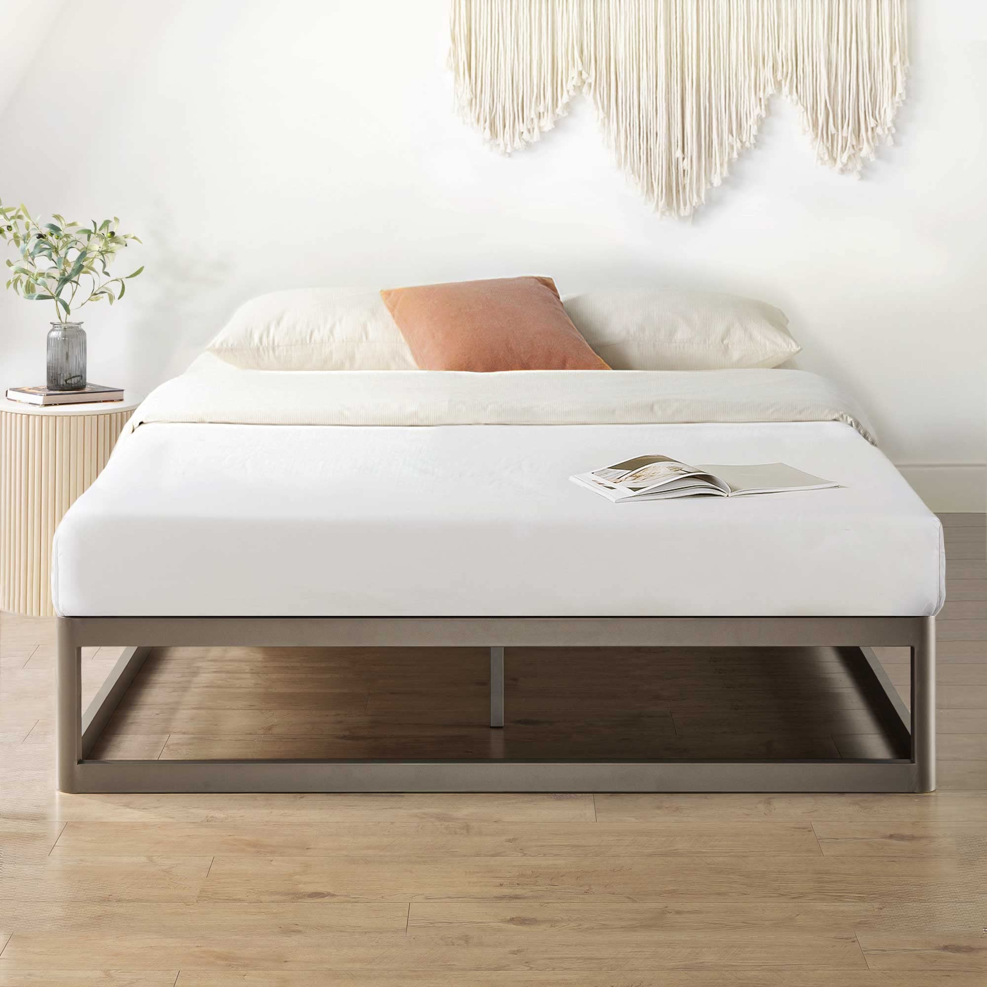 Mellow 9" Metal Platform Bed Frame w/Heavy Duty Steel Slat Foundation, Full, Grey