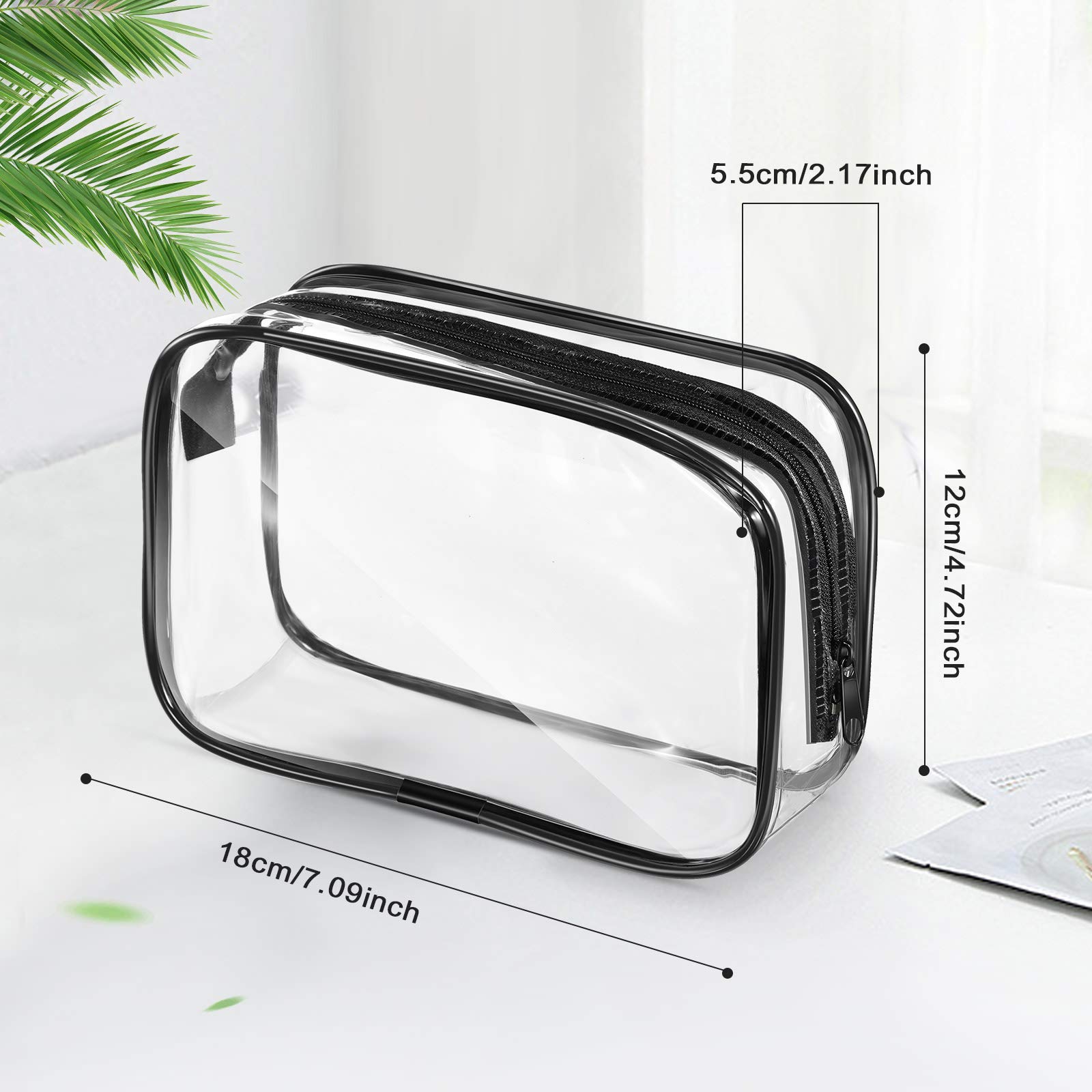Weewooday 12 Pieces Clear Cosmetics Bag PVC Zippered Clear Toiletry Carry Pouch Cosmetic Makeup Bag Waterproof Makeup Vinyl Plastic Organizer Case for Vacation Bathroom(Black,Medium)