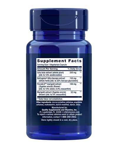 Life Extension Quick Brain Nootropic โ Brain Supplement for Memory, Focus, Learning, Recall, Attention and Cognition โ Gotu Kola, Bacopa, Once Daily, Gluten-Free, Non-GMO - 30 Vegetarian Capsules