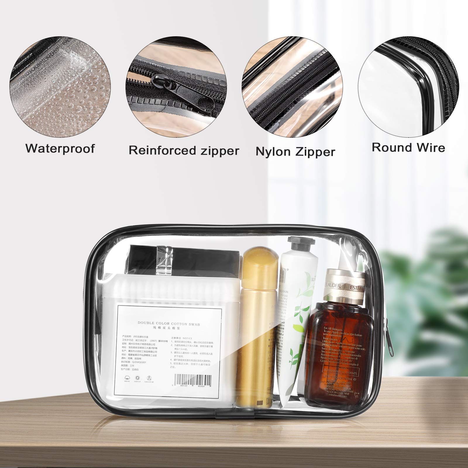 Weewooday 12 Pieces Clear Cosmetics Bag PVC Zippered Clear Toiletry Carry Pouch Cosmetic Makeup Bag Waterproof Makeup Vinyl Plastic Organizer Case for Vacation Bathroom(Black,Medium)