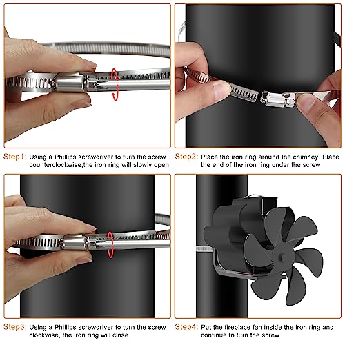 fanverk Wood Chimneys Stove Fan, Pipe Fireplace Fan - Heat Powered, 6 Blades, Increases Warm Air Circulation by 80% Compared to 4 Blade Fans - Suitable for Wood/Log Burner/Fireplace