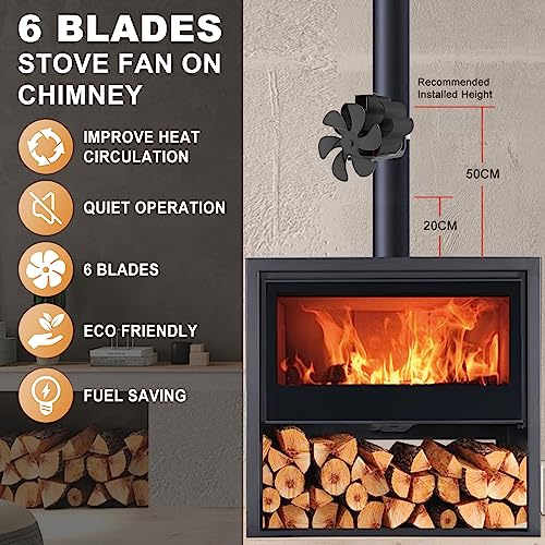 fanverk Wood Chimneys Stove Fan, Pipe Fireplace Fan - Heat Powered, 6 Blades, Increases Warm Air Circulation by 80% Compared to 4 Blade Fans - Suitable for Wood/Log Burner/Fireplace
