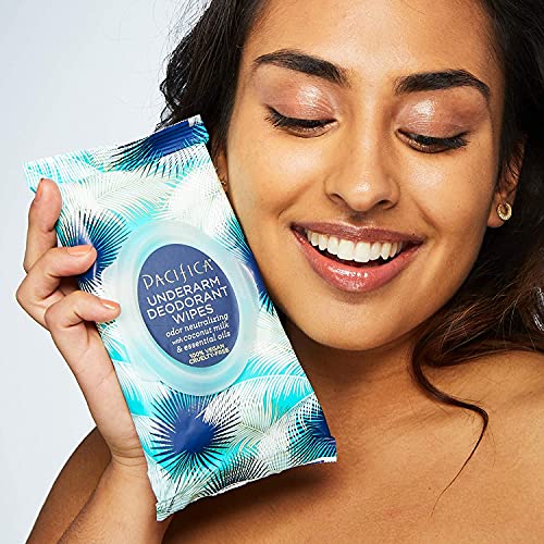 Pacifica Beauty, Coconut Milk & Essential Oils Underarm Deodorant Wipes, 30 Count, Remove Odor On-The-Go, Aluminum Free, Travel Friendly, Fresh Coconut Scent, 100% Vegan and Cruelty Free