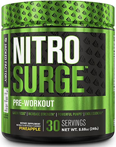 NITROSURGE Pre Workout Supplement - Endless Energy, Instant Strength Gains, Clear Focus, Intense Pumps - Nitric Oxide Booster & Powerful Preworkout Energy Powder - 30 Servings, Pineapple