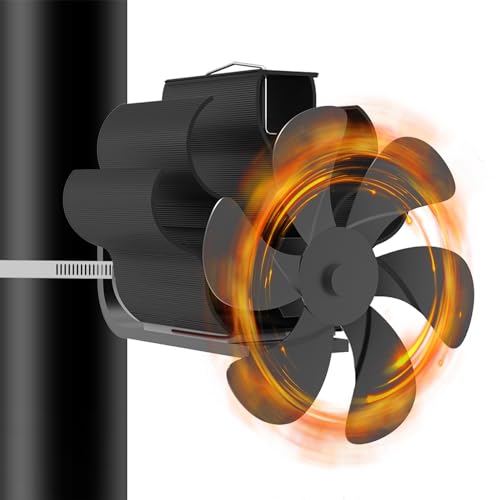 fanverk Wood Chimneys Stove Fan, Pipe Fireplace Fan - Heat Powered, 6 Blades, Increases Warm Air Circulation by 80% Compared to 4 Blade Fans - Suitable for Wood/Log Burner/Fireplace