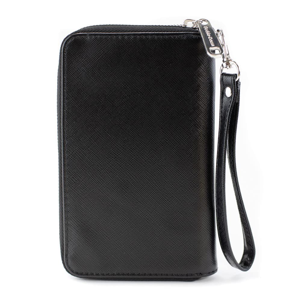 Disney Wallet, Zip Around, Lilo and Stitch Stitch Winking Pose Tropical Flora Black Blue, Vegan Leather