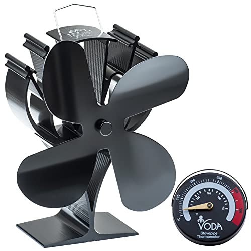 HEUNGBERANT Wood Stove Fan Wood Burning Stove Fan Heat Powered Fireplace Fan for Wood/Log Burner/Fireplace (updated I shape with thermometer)