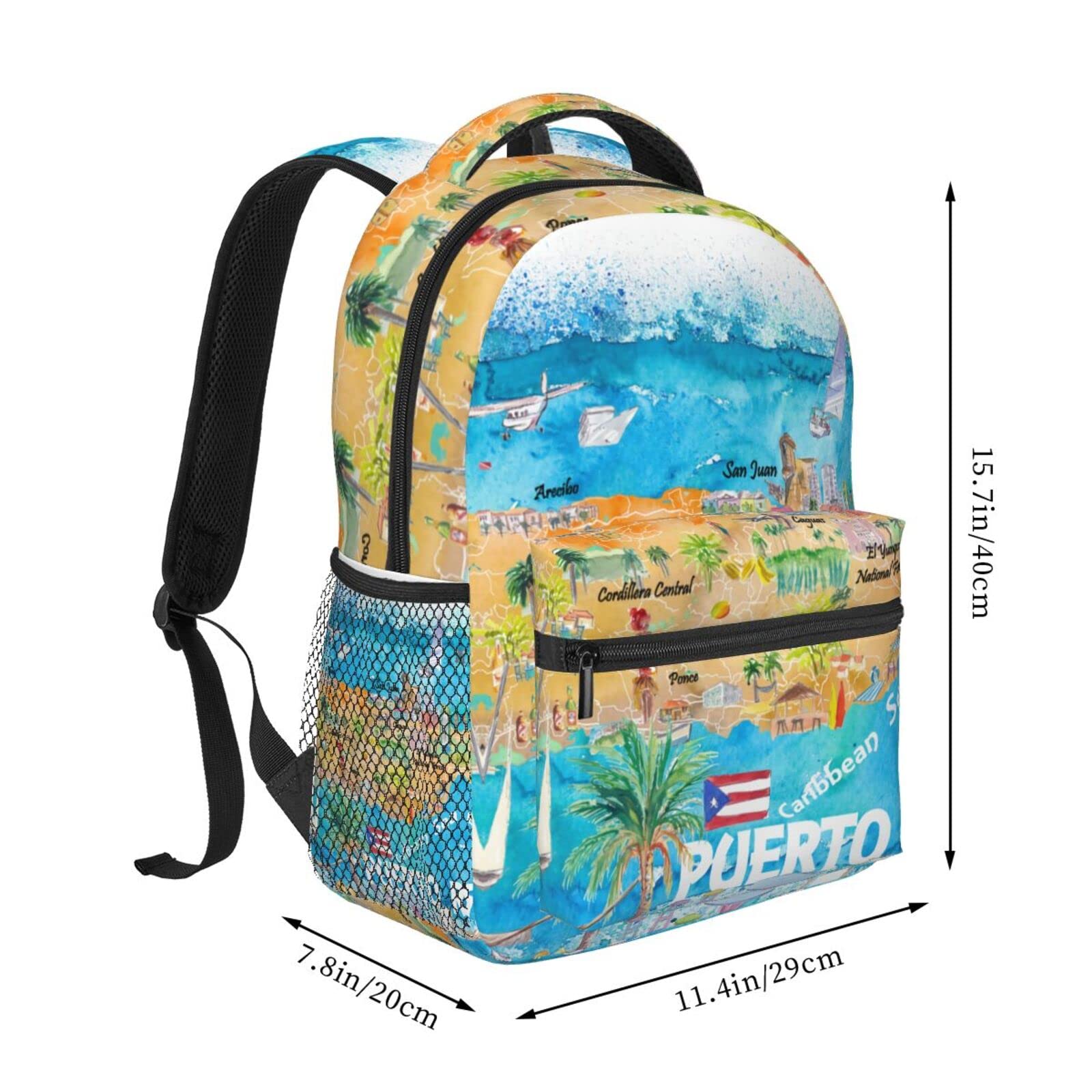 Funny Puerto Rico Flag Backpacks Laptop School Book Bag Lightweight Casual Daypack for Men Women Teens