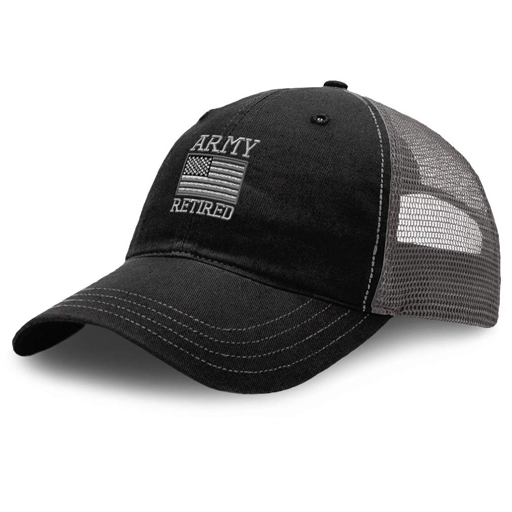 Richardson Mesh Hat Us Army Retired Embroidery Cotton Dad Hats for Men & Women Snapback Black Charcoal
