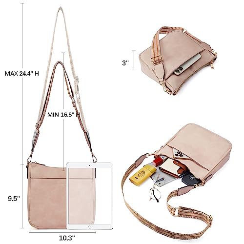 BOSTANTEN Crossbody Bags for Women Trendy Vegan Leather Hobo Purses Shoulder Handbags With Wide Shoulder Strap Pink