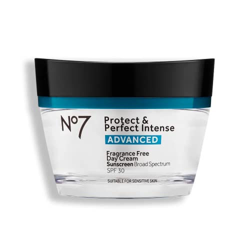 No7 Protect & Perfect Intense Advanced Fragrance Free Day Cream SPF 30 - Anti Aging Facial Moisturizer with Anti Wrinkle Technology - Hydrating Hyaluronic Acid Cream for Radiant Youthful Skin (50ml)