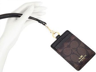 COACH Women's Outlet Card Case Embossed Pattern Lanyard Id Identification Cases, One Size, Brown/Black