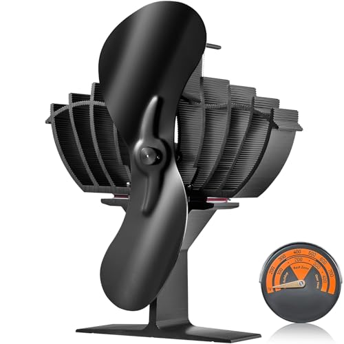 VEVOR Wood Stove Fan Heat Powered, Quiet Fireplace Fans for Wood/Log Burner/Heater, 260 CFM Max. Airflow Non Electric, Aluminum Alloy Circulating Warm Air Saving Fuel, 2 Blades, 7.1'' x 4.2'' x 7.7''