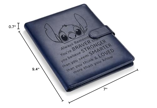Stitch Gifts Stitch Leather Portfolio Folder A5 Size Ohana Gift Document Folder Inspirational Quote Gift for Son Daughter Always Remember You are Braver Than You Believe (Portfolio Blue)