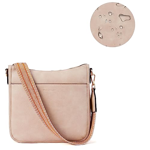 BOSTANTEN Crossbody Bags for Women Trendy Vegan Leather Hobo Purses Shoulder Handbags With Wide Shoulder Strap Pink