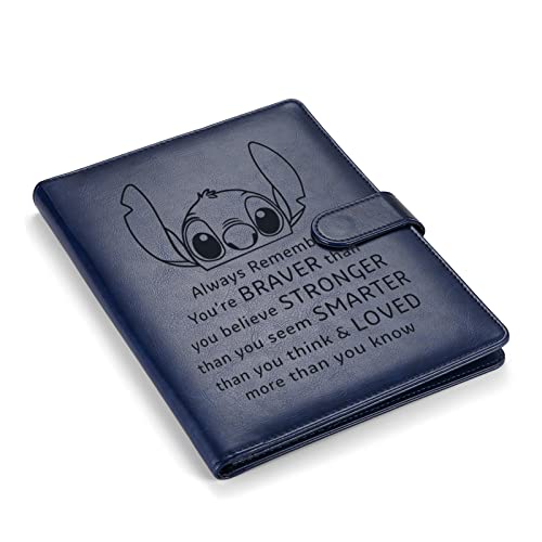 Stitch Gifts Stitch Leather Portfolio Folder A5 Size Ohana Gift Document Folder Inspirational Quote Gift for Son Daughter Always Remember You are Braver Than You Believe (Portfolio Blue)