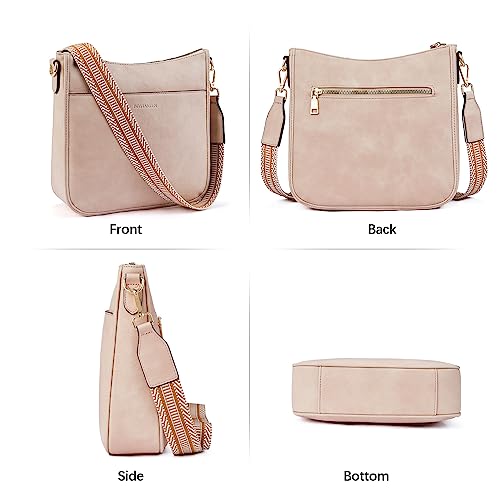 BOSTANTEN Crossbody Bags for Women Trendy Vegan Leather Hobo Purses Shoulder Handbags With Wide Shoulder Strap Pink