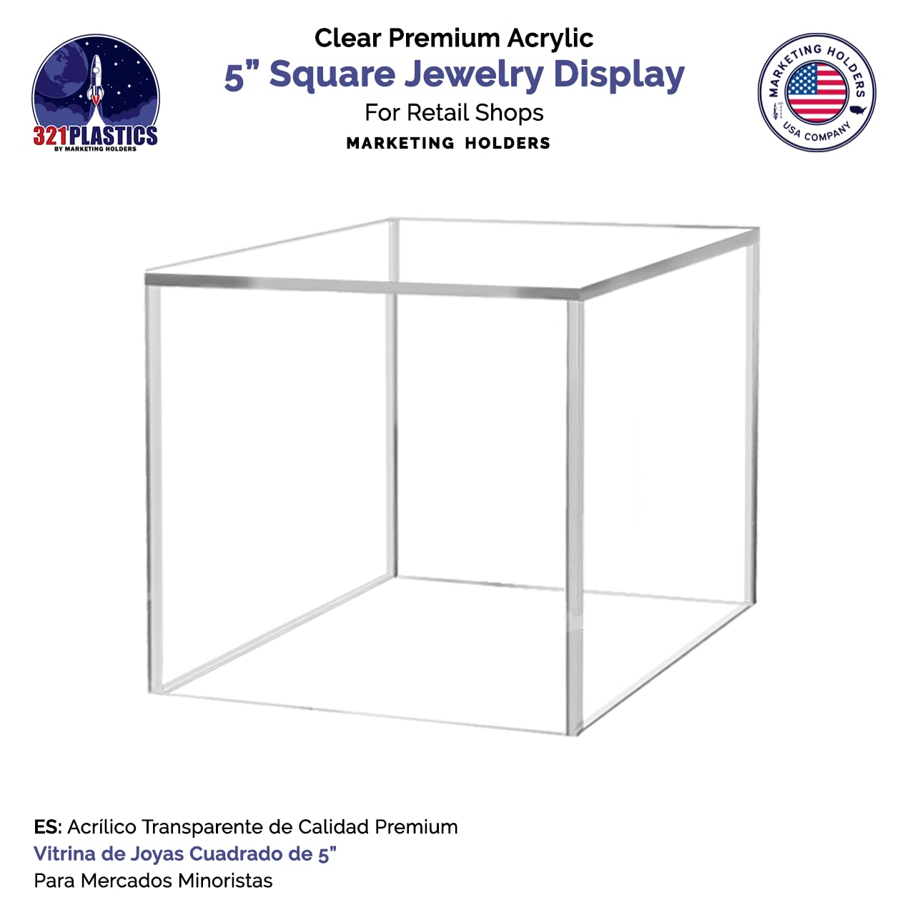 Marketing Holders 5" Acrylic Display Riser Box with One Open Side Versatile Clear Square Retail Merchandise Storage Bin or Product Platform