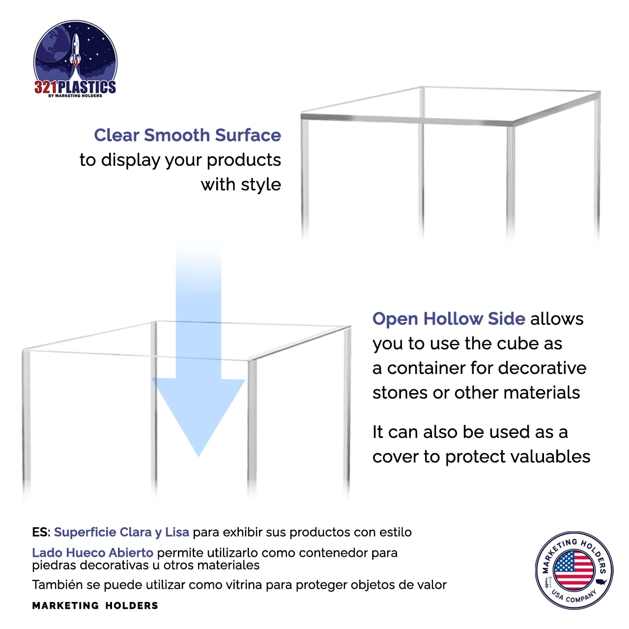 Marketing Holders 5" Acrylic Display Riser Box with One Open Side Versatile Clear Square Retail Merchandise Storage Bin or Product Platform