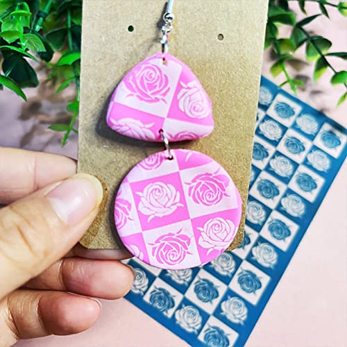 4Pcs Polymer Clay Silk Screen - Silk Screen Stencils for Polymer Clay - Reusable Silkscreen Print Kit - Printing on Clay Jewelry Clay Earrings - Silkscreen Stencil for Polymer Clay Earrings