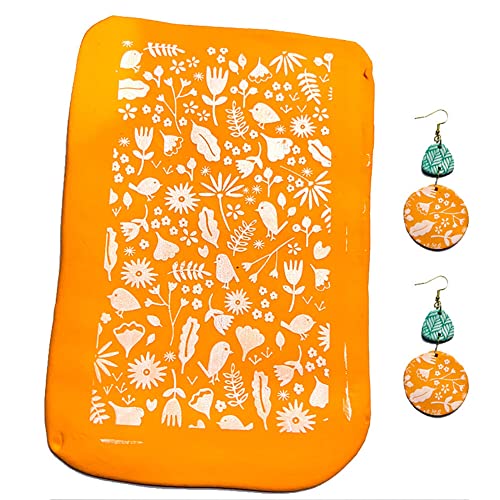 4Pcs Polymer Clay Silk Screen - Silk Screen Stencils for Polymer Clay - Reusable Silkscreen Print Kit - Printing on Clay Jewelry Clay Earrings - Silkscreen Stencil for Polymer Clay Earrings