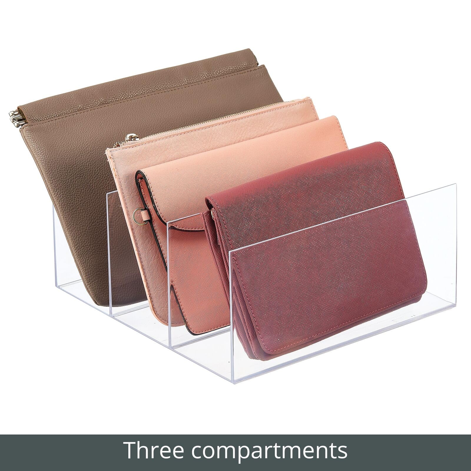 mDesign Plastic Purse/Handbag Organizer - Closet Divided Storage for Bags, Clutches, Wallets, Wristlets - Space-Saving Bedroom and Cabinet Organization - Lumiere Collection - 4 Pack - Clear