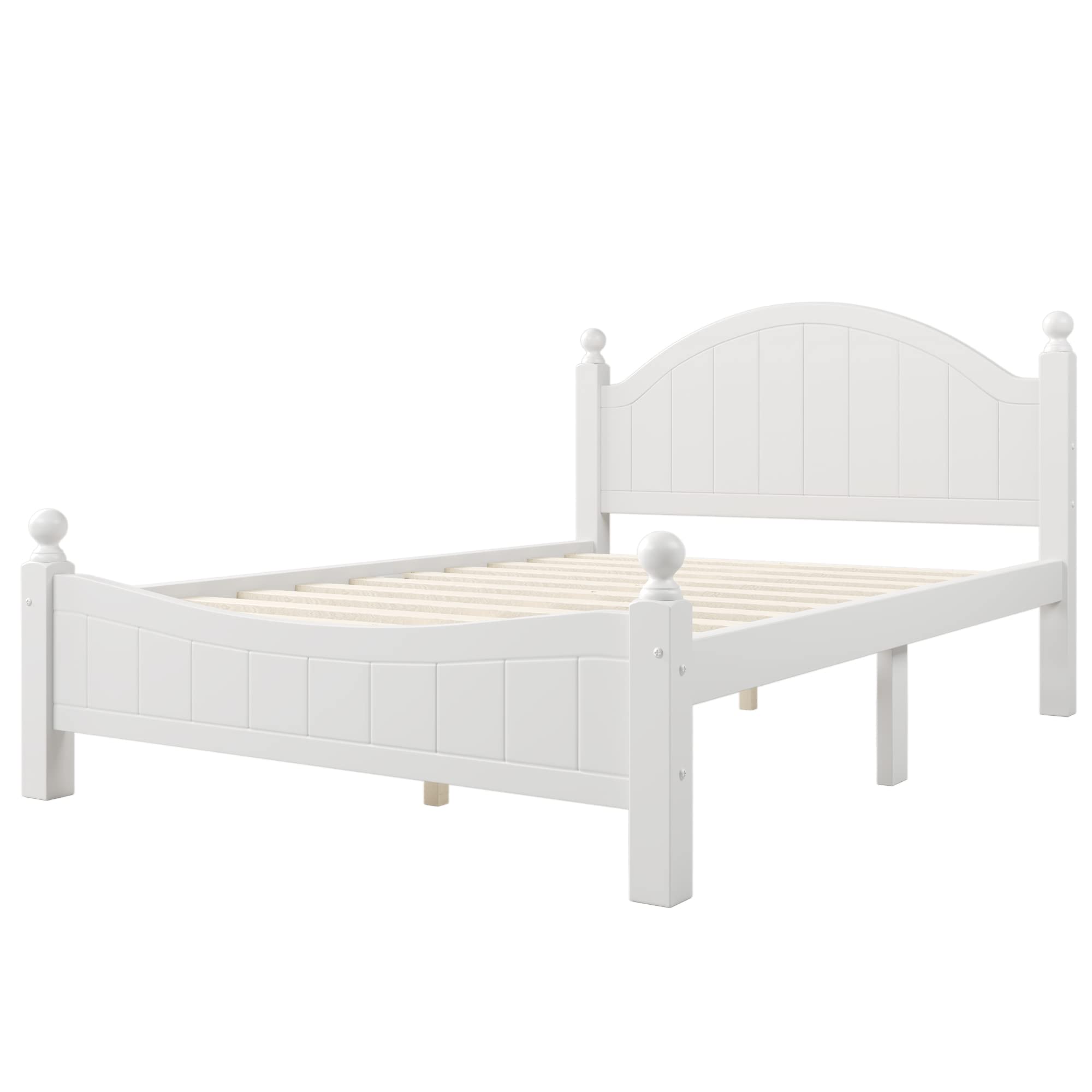 Full Size Platform Bed with Headboard and Footboard, Wood Full Bed Frames with Slat Support, Concise Style Full Size Bed for Kids,Teens, Adults, No Box Spring Needed (Milky White)
