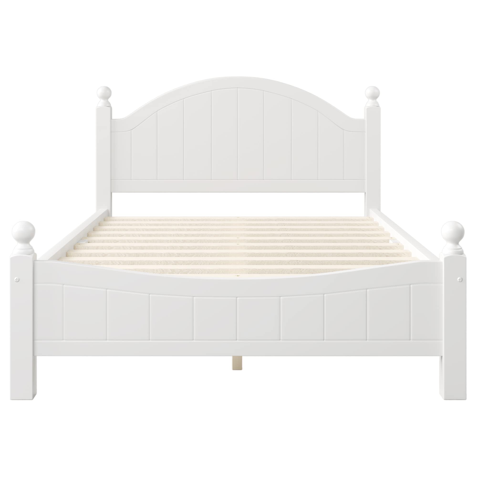 Full Size Platform Bed with Headboard and Footboard, Wood Full Bed Frames with Slat Support, Concise Style Full Size Bed for Kids,Teens, Adults, No Box Spring Needed (Milky White)