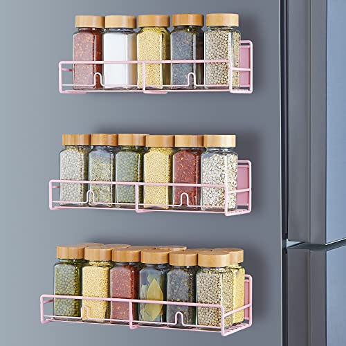 BARIKUEO 3 Pack Magnetic Spice Rack for Refrigerator, Magnetic Fridge Shelf Seasoning Organizer, Kitchen Refrigerator Organization and Storage for Microwave Oven Cabinet