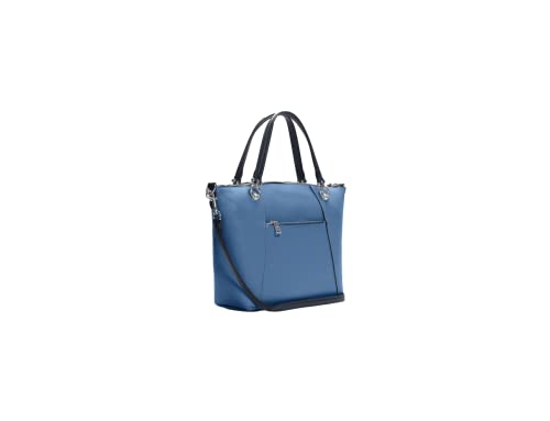 COACH Kacey Satchel In Colorblock Signature Canvas (SV/Sky Blue Multi)