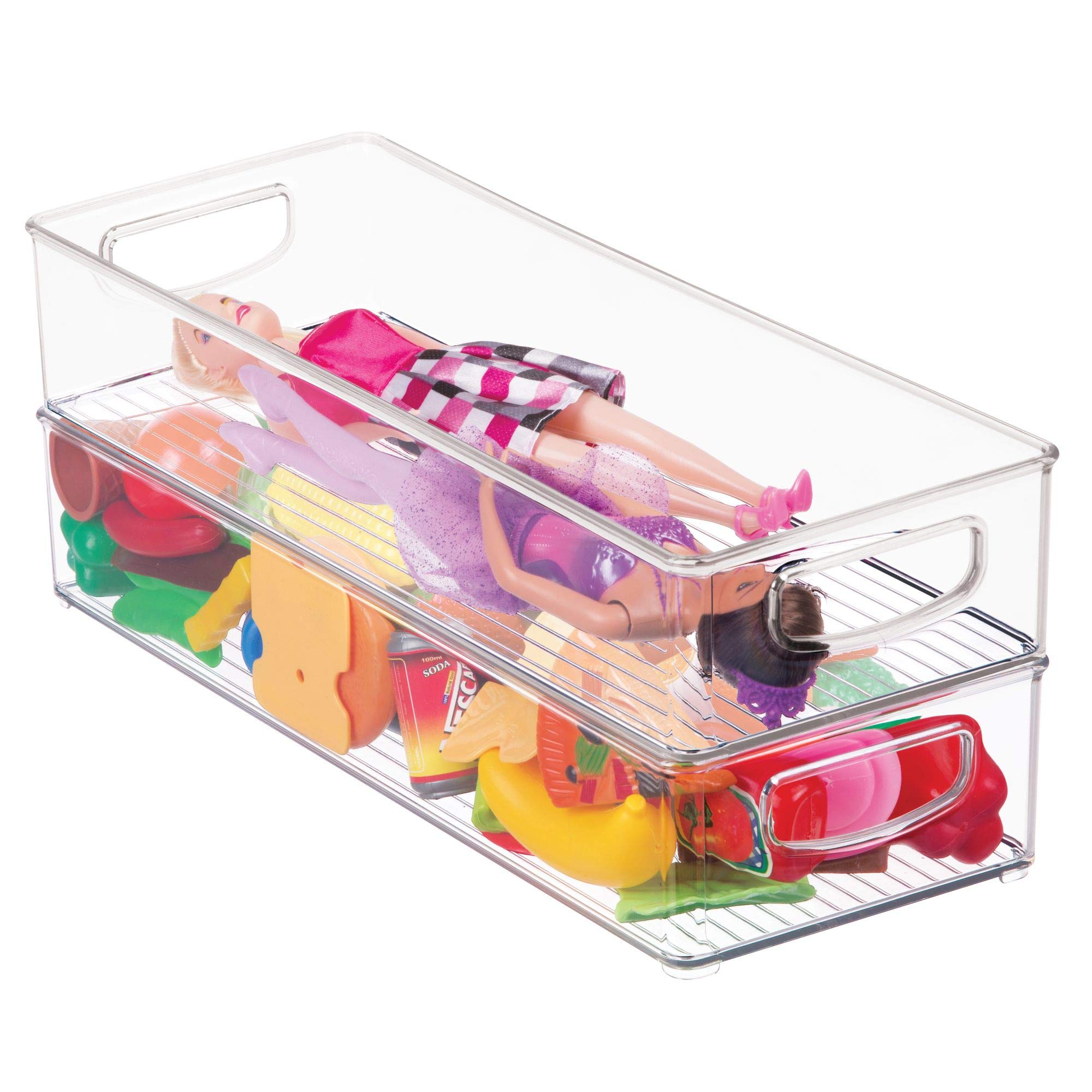 iDesign BPA-Free Plastic Pantry and Kitchen Storage, Freezer and Fridge Organizer Bin with Easy Grip Handles – 16" x 6" x 3", Clear