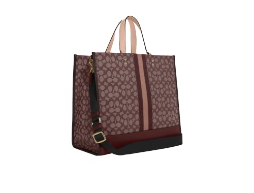 Coach Dempsey Tote 40 In Signature Jacquard With Stripe And Coach Patch (IM/Wine Multi)