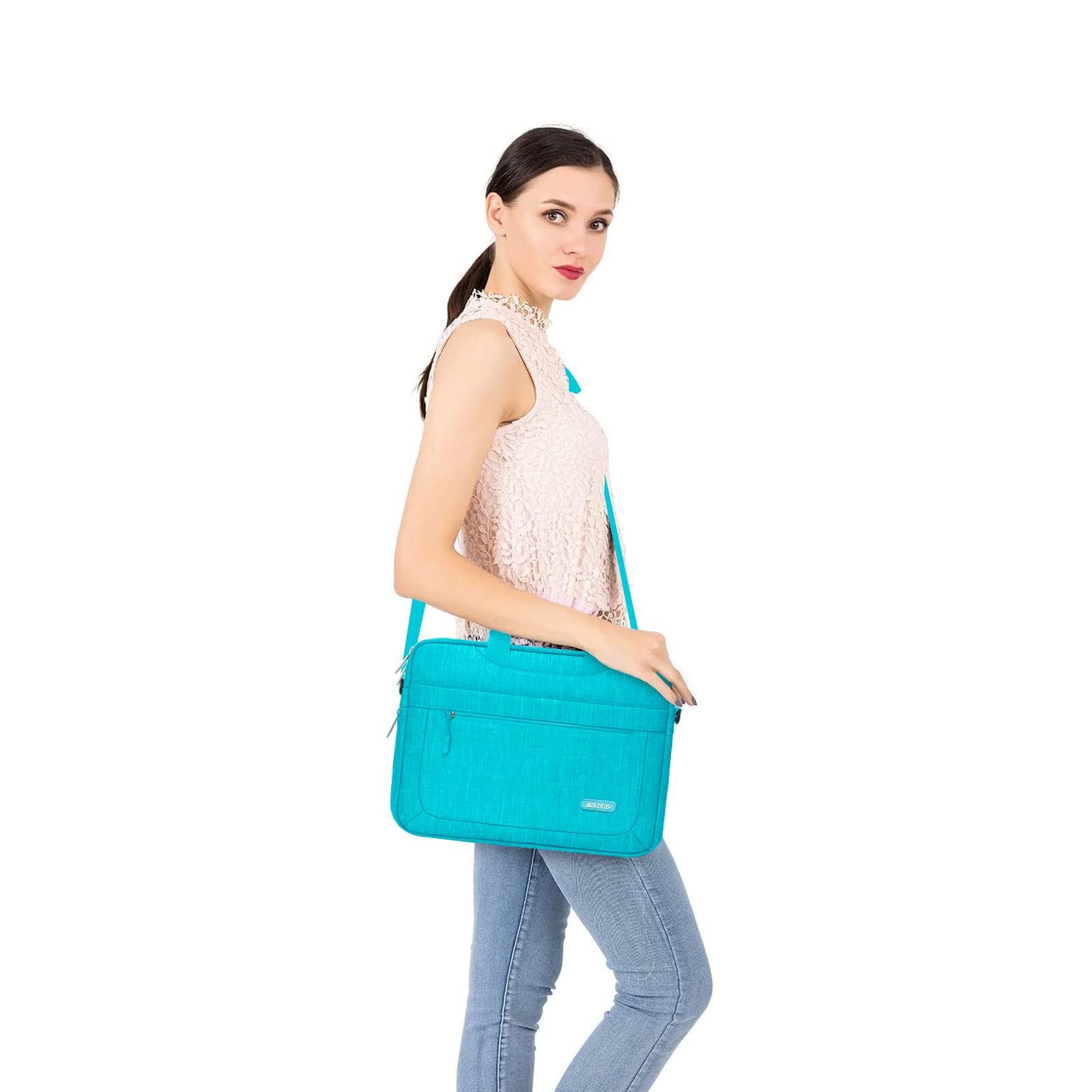 MOSISO Laptop Shoulder Messenger Bag Compatible with MacBook Air 15 inch M2 A2941/Pro 16 inch M3 A2991 M2 A2780 M1 A2485 A2141,15-15.6 inch Notebook with Adjustable Depth at Bottom, Hot Blue