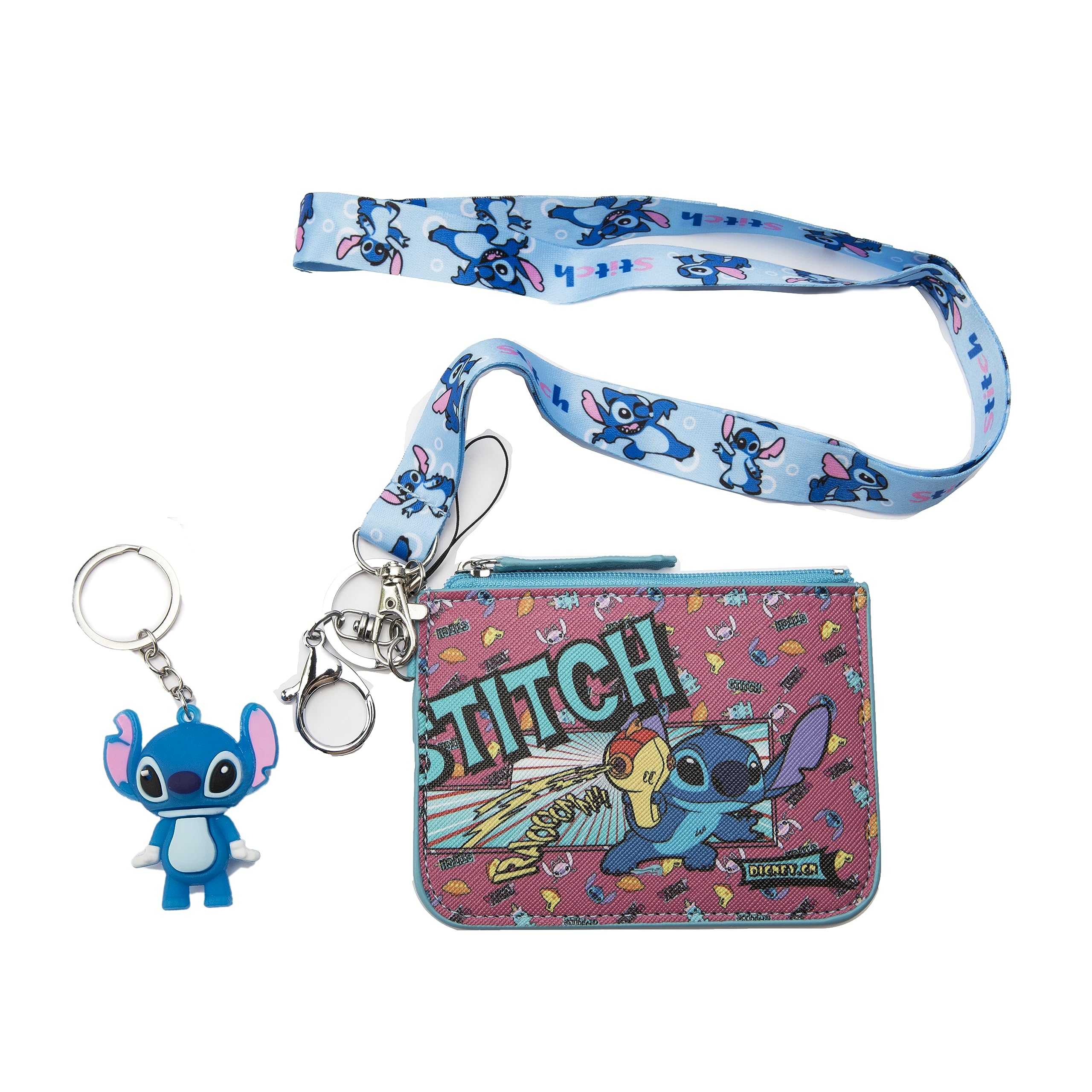 Zip ID Case Card Holder for Women Lanyard Pouch Coin Purse Wallets Purse with Id Window Key Chain
