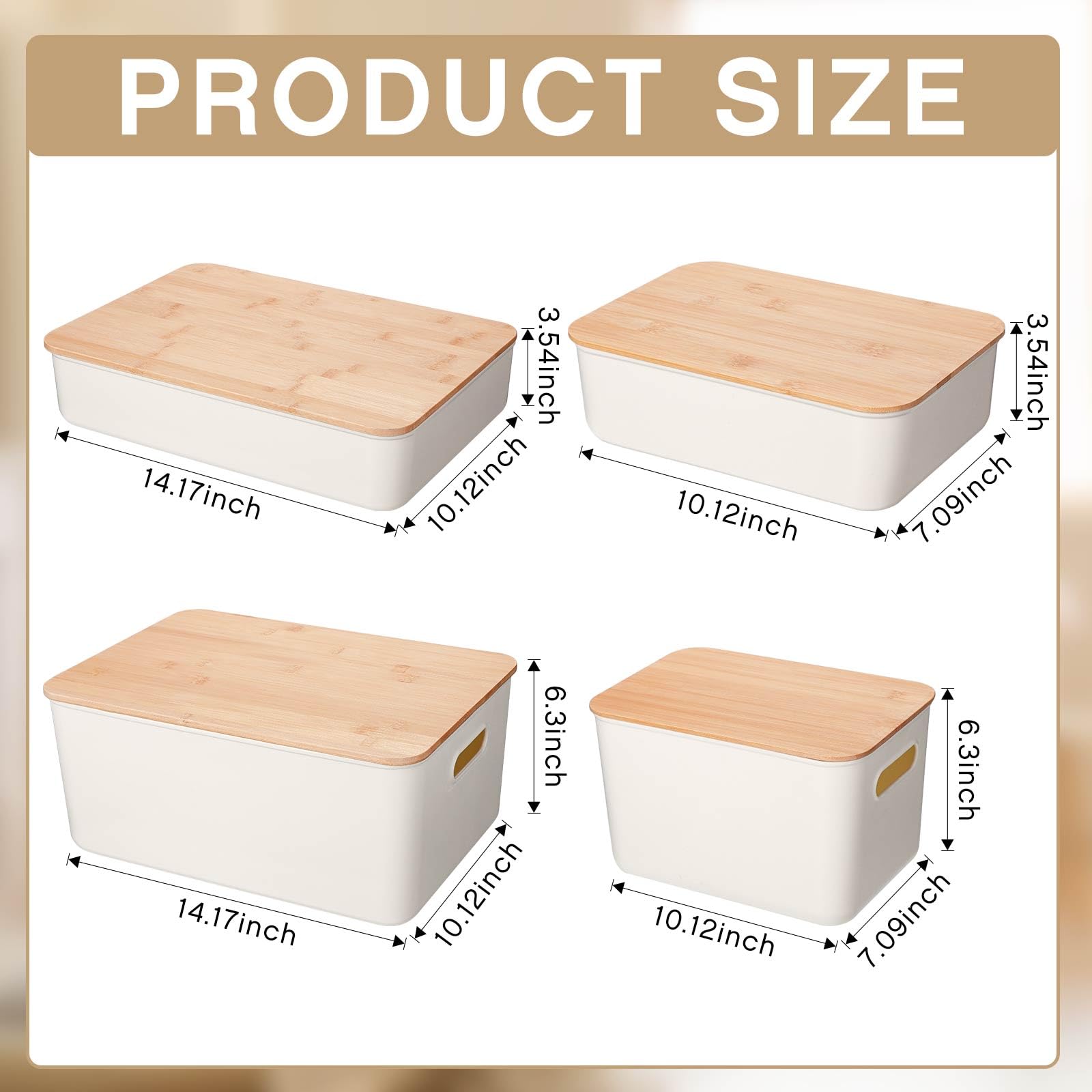 Suzile 6 packs Plastic Storage Bins with Bamboo Lids Stackable Storage Containers for Organizing, with Labels and Marker Document Paper Storage(Medium Large)