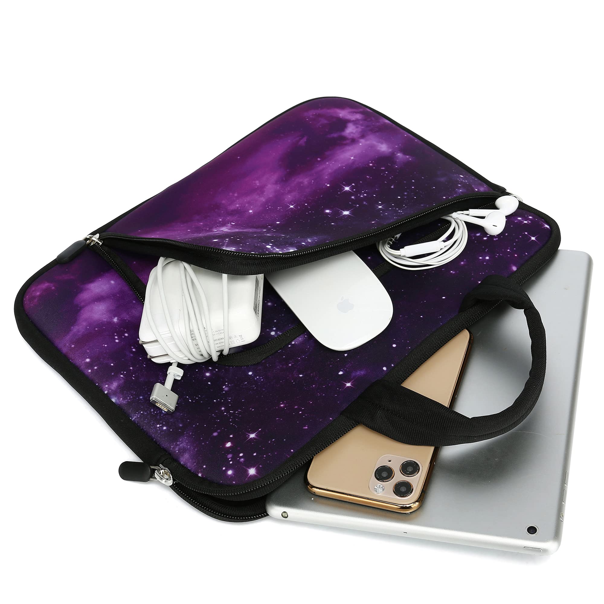 14 15 15.4 15.6 inch Laptop Handle Bag Computer Protect Case Holder Notebook Sleeve Neoprene Cover Soft Carrying Case with Extra Pockets for Dell Lenovo Toshiba HP Chromebook ASUS Acer(Purple Galaxy)