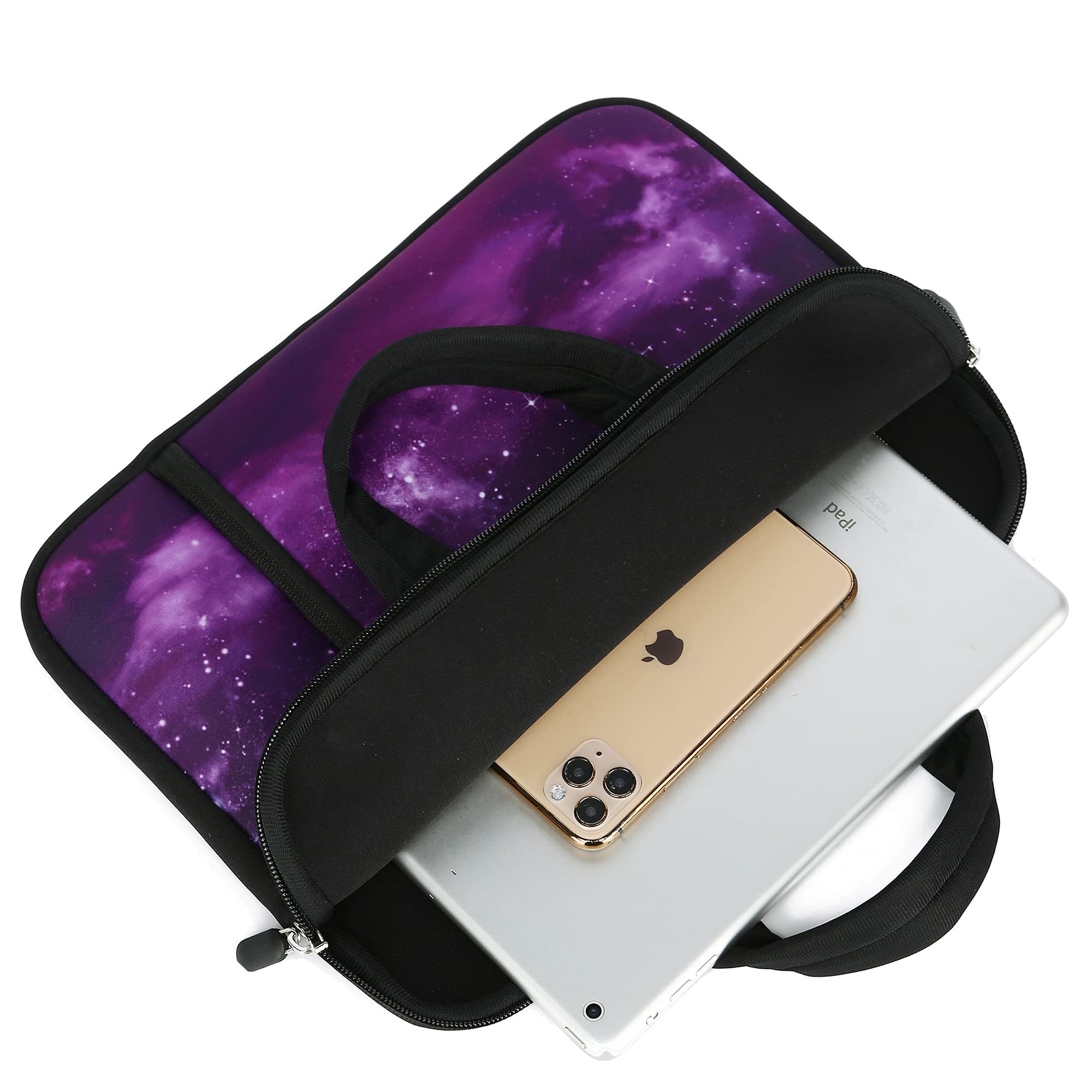 14 15 15.4 15.6 inch Laptop Handle Bag Computer Protect Case Holder Notebook Sleeve Neoprene Cover Soft Carrying Case with Extra Pockets for Dell Lenovo Toshiba HP Chromebook ASUS Acer(Purple Galaxy)