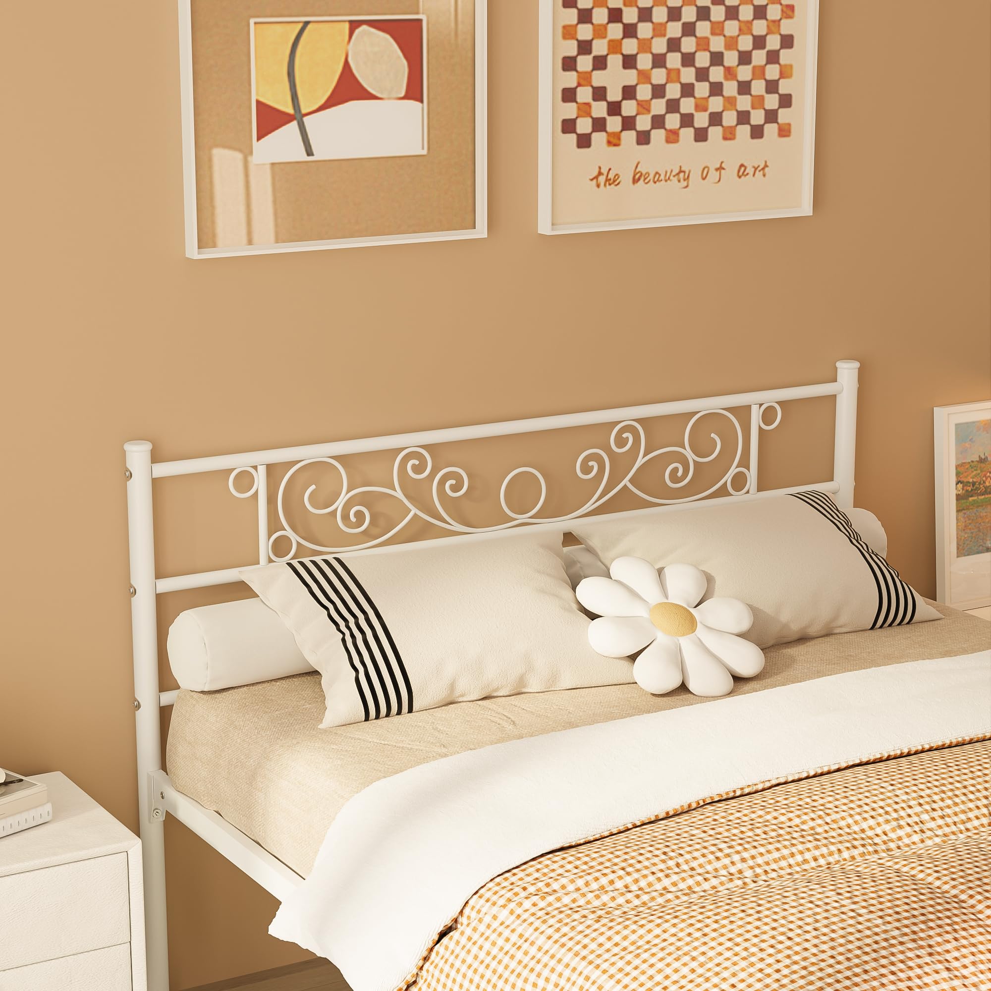 Elephance Full Size Bed Frame with Headboard and Footboard, Metal Platform Bed Frame with 14 Inch Storage Space No Box Spring Needed Easy Assembly for Adult White