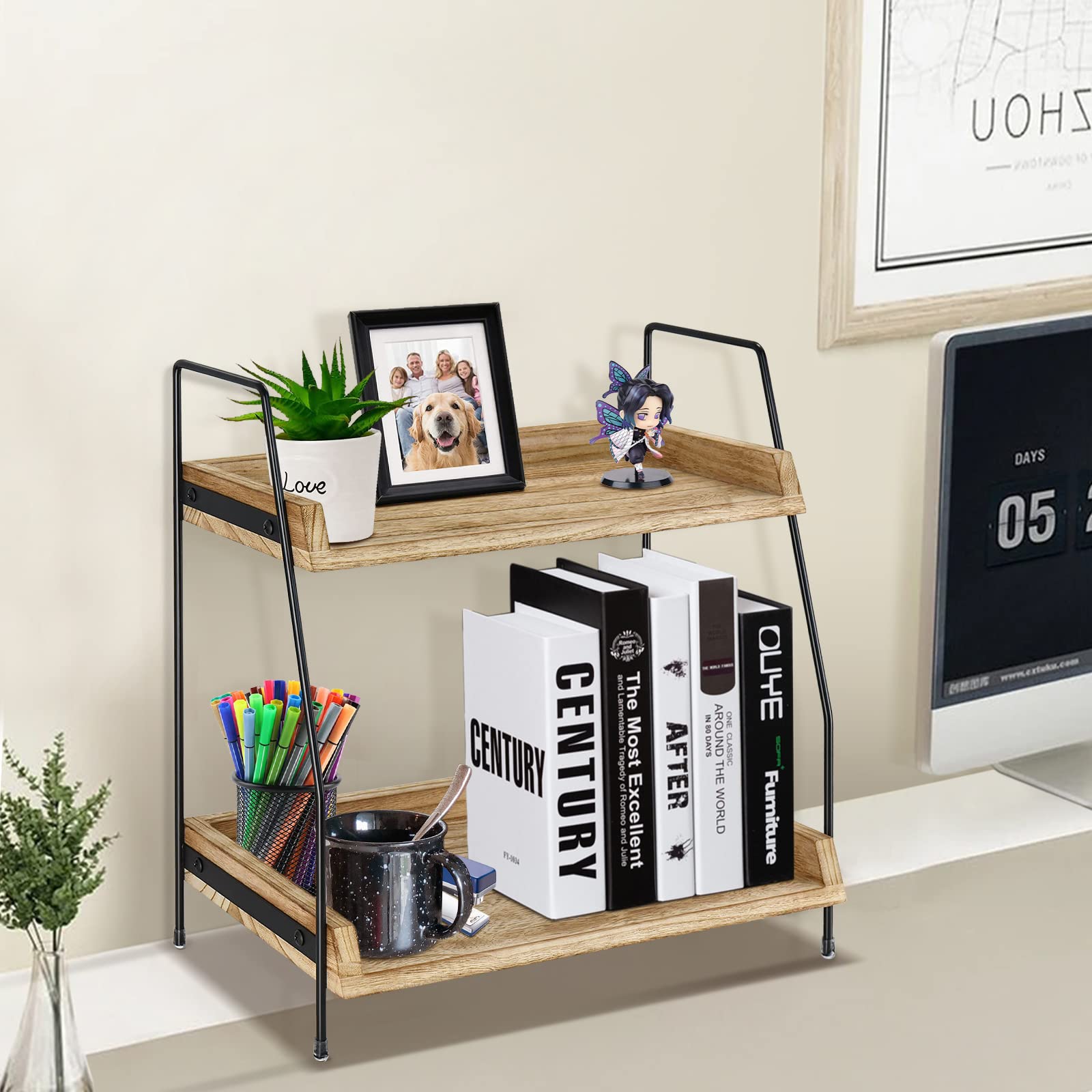 Coffee Bar Accessories and Organizer Countertop, Coffee Station Organizer 2 Tier Kitchen Counter Shelf Organizer,Coffee Condiment Storage,Cup Lid Holder Countertop Shelf for Bathroom,Kitchen,Coffe Bar
