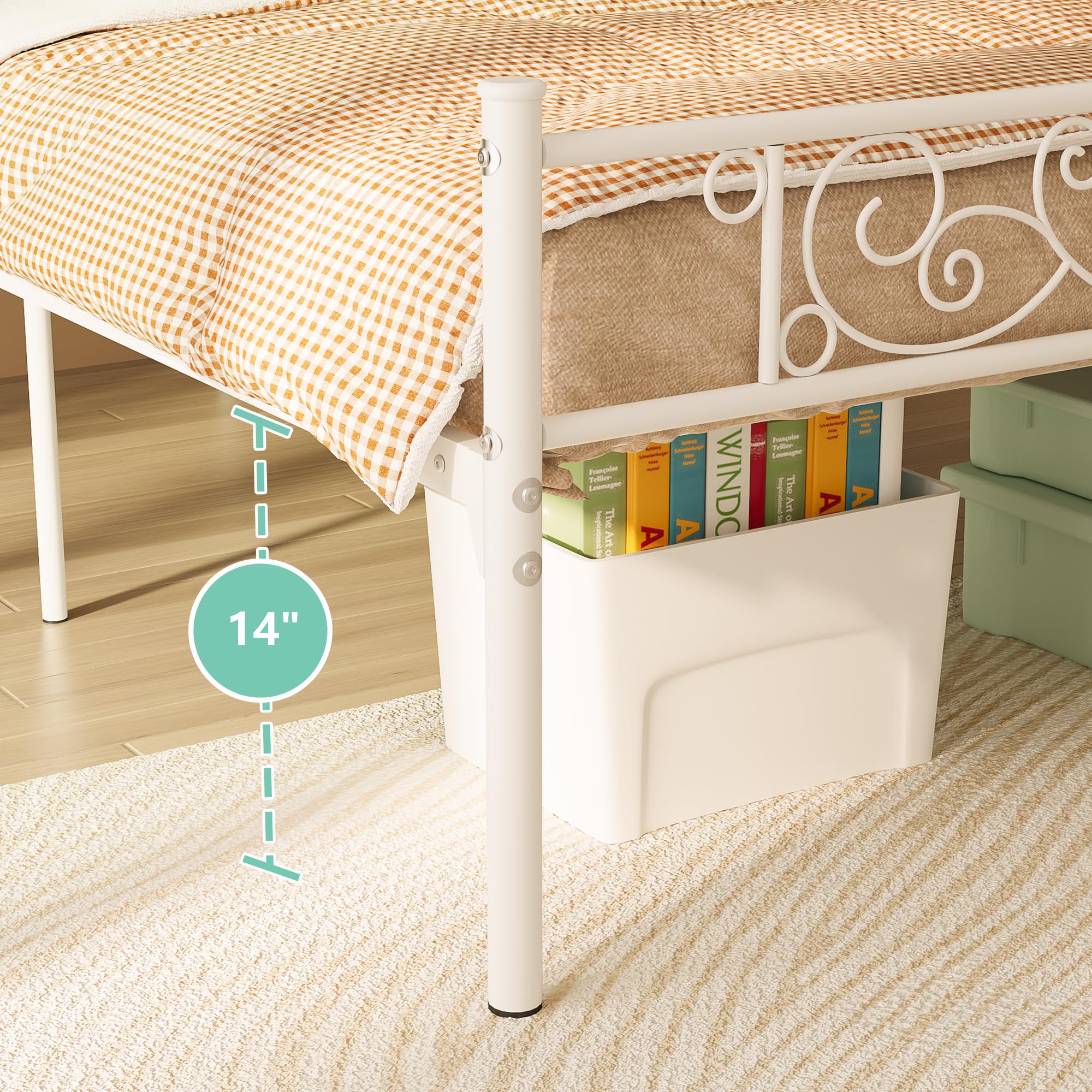 Elephance Full Size Bed Frame with Headboard and Footboard, Metal Platform Bed Frame with 14 Inch Storage Space No Box Spring Needed Easy Assembly for Adult White