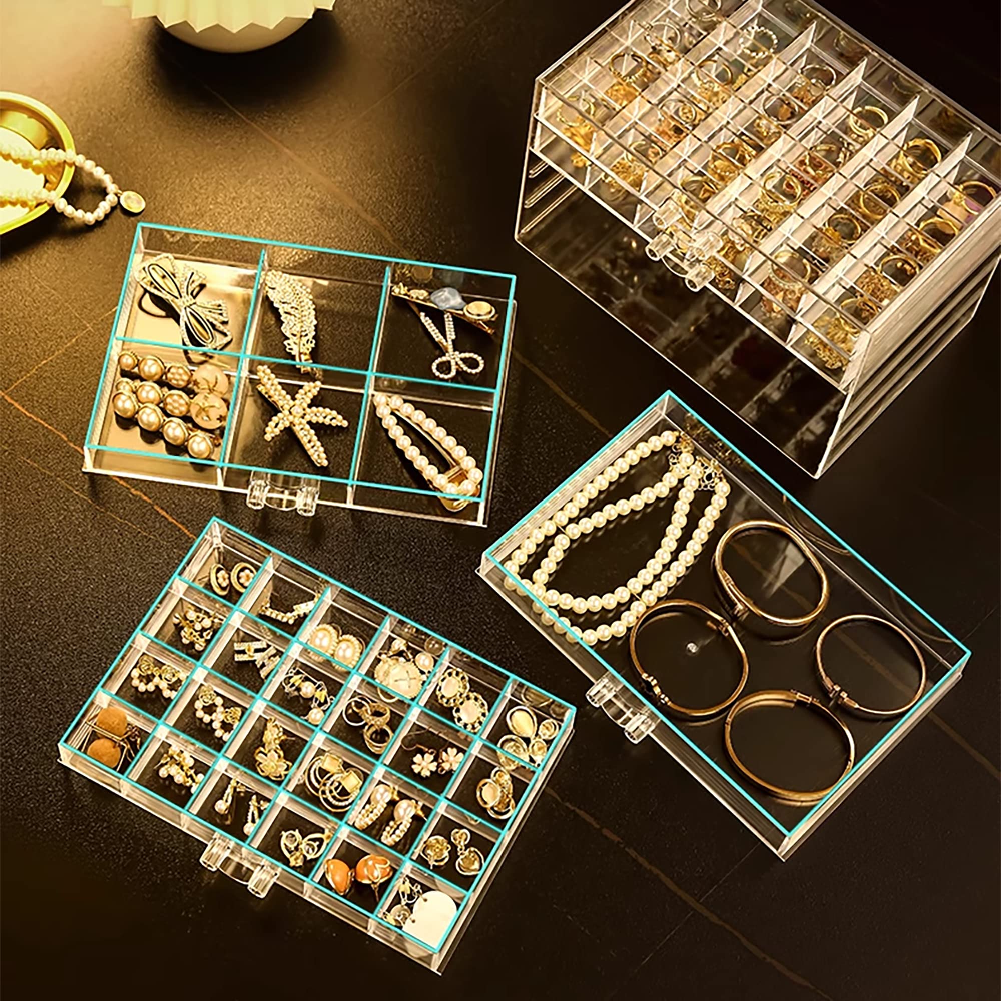Clear Acrylic Jewelry Storage Box, Earring Jewelry Organizer with 5 Drawers, 5-Layer Jewelry Box for Women, Earring Display Holder for Earrings Ring Bracelet Necklace Transparent Display Storage Case