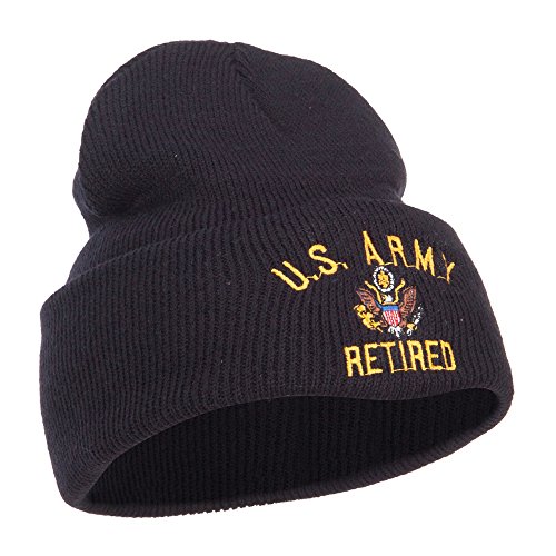 e4Hats.com US Army Retired Military Embroidered Long Beanie - Black OSFM