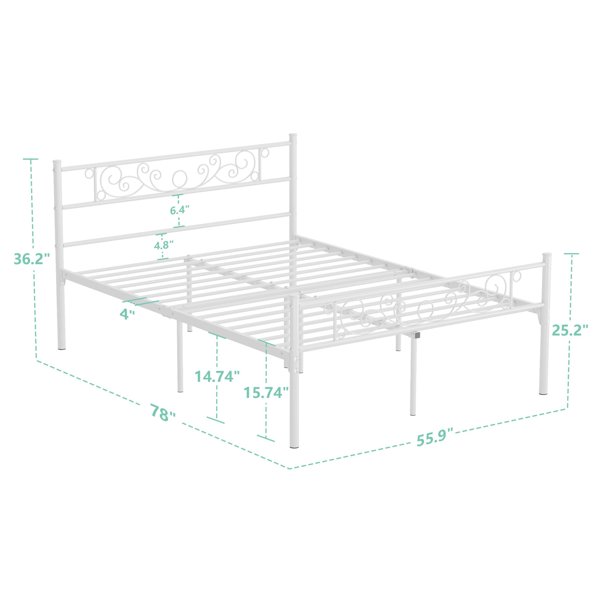 Elephance Full Size Bed Frame with Headboard and Footboard, Metal Platform Bed Frame with 14 Inch Storage Space No Box Spring Needed Easy Assembly for Adult White