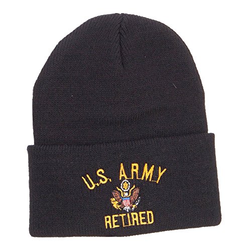 e4Hats.com US Army Retired Military Embroidered Long Beanie - Black OSFM