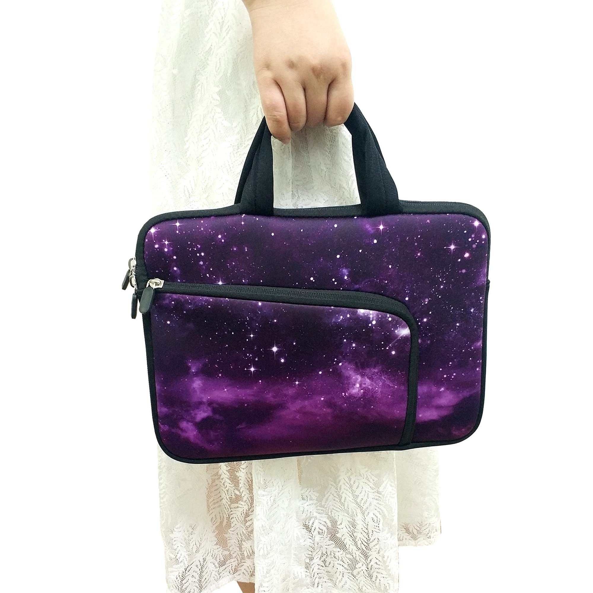 14 15 15.4 15.6 inch Laptop Handle Bag Computer Protect Case Holder Notebook Sleeve Neoprene Cover Soft Carrying Case with Extra Pockets for Dell Lenovo Toshiba HP Chromebook ASUS Acer(Purple Galaxy)
