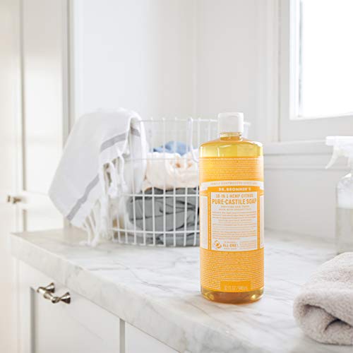 Dr. Bronner’s - Pure-Castile Liquid Soap (Citrus, 32 ounce, 2-Pack) - Made with Organic Oils, 18-in-1 Uses: Face, Body, Hair, Laundry, Pets and Dishes, Concentrated, Vegan, Non-GMO